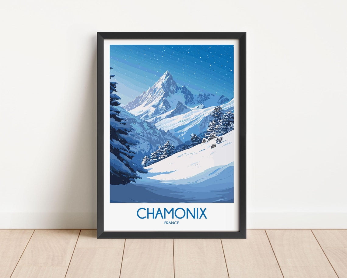 Chamonix Poster France Scenic Summit Wall Art Decor, Unframed Canvas ...