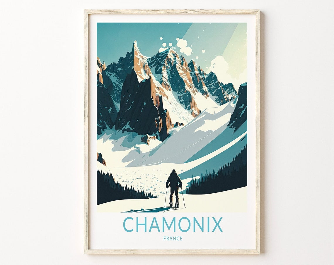 Chamonix Ski Travel Print, Chamonix France Travel Poster, Home Decor ...