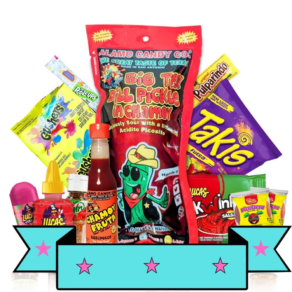 Chamoy Pickle Kit, TWE5 Takis Fuego, Fruit Rollup, Gushers, Tajin ...