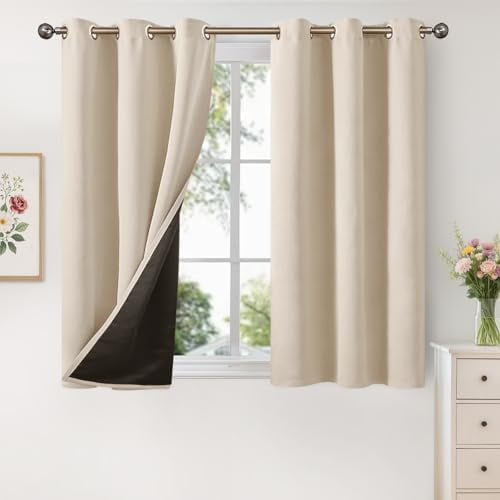Champagne 100% Blackout Curtains 45 Inch Length Thermal Insulated ...