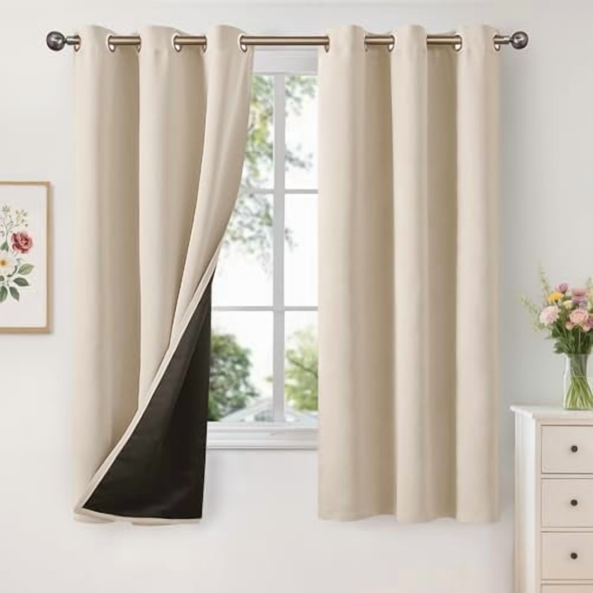 Champagne 100% Blackout Curtains 68 Inch Length Thermal Insulated ...