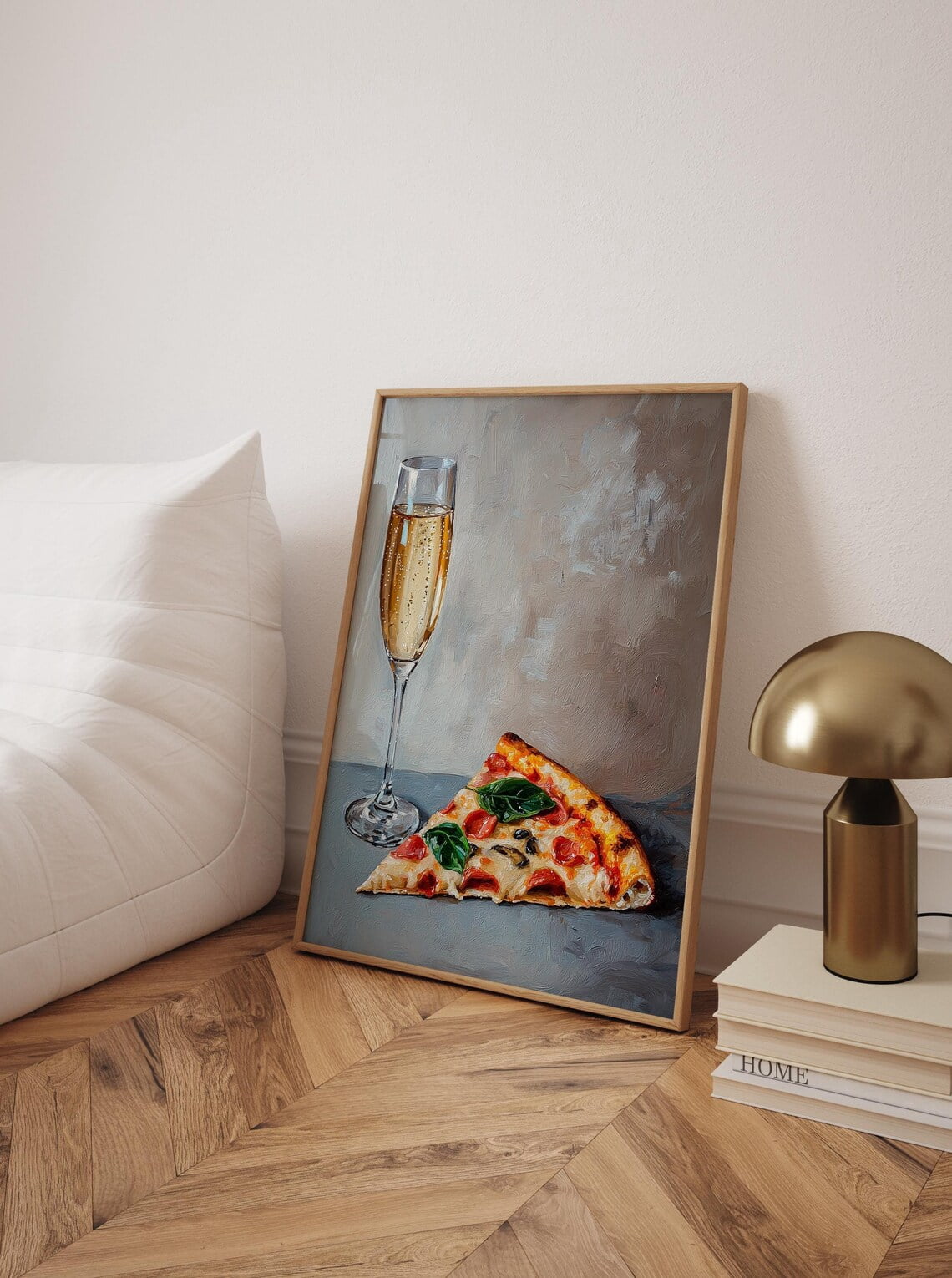 Champagne And Pizza Art Aesthetic Kitchen Decor Retro Cocktail Bar Food ...