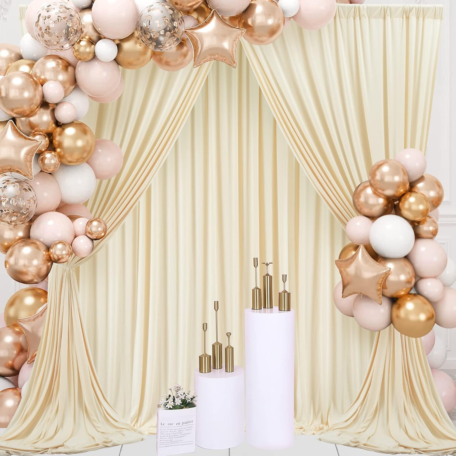 Champagne Backdrop Drapes 40ftx10ft for Party, Not See-Through 8 Panels ...