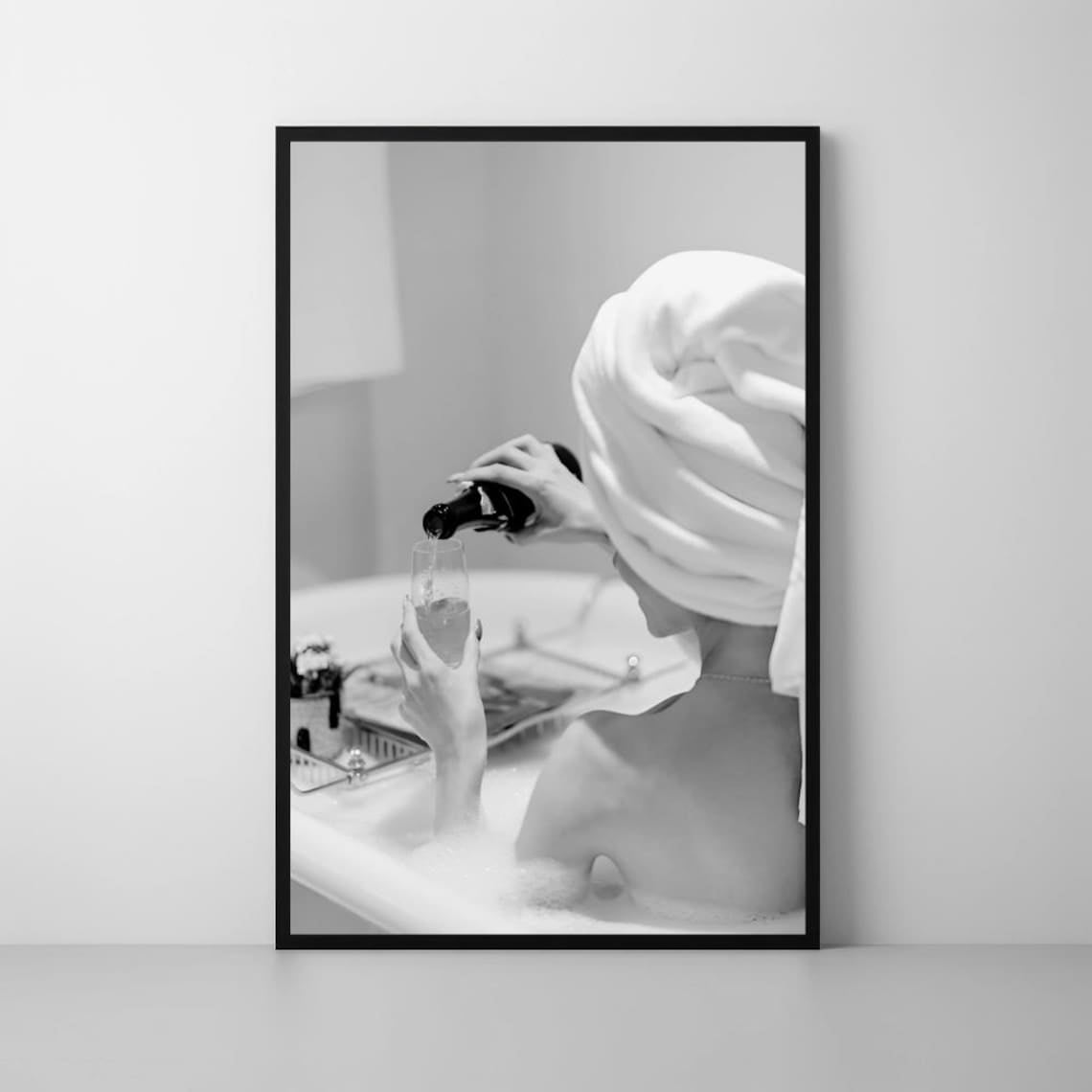 Champagne Bath Poster Black And White Luxury Bathroom Wall Art Poster, Unframed Poster Size ...