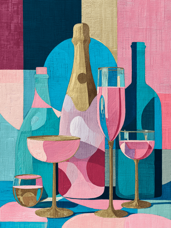Champagne Bottle Glass Canvas Painting Bar Wall Art For Living Room