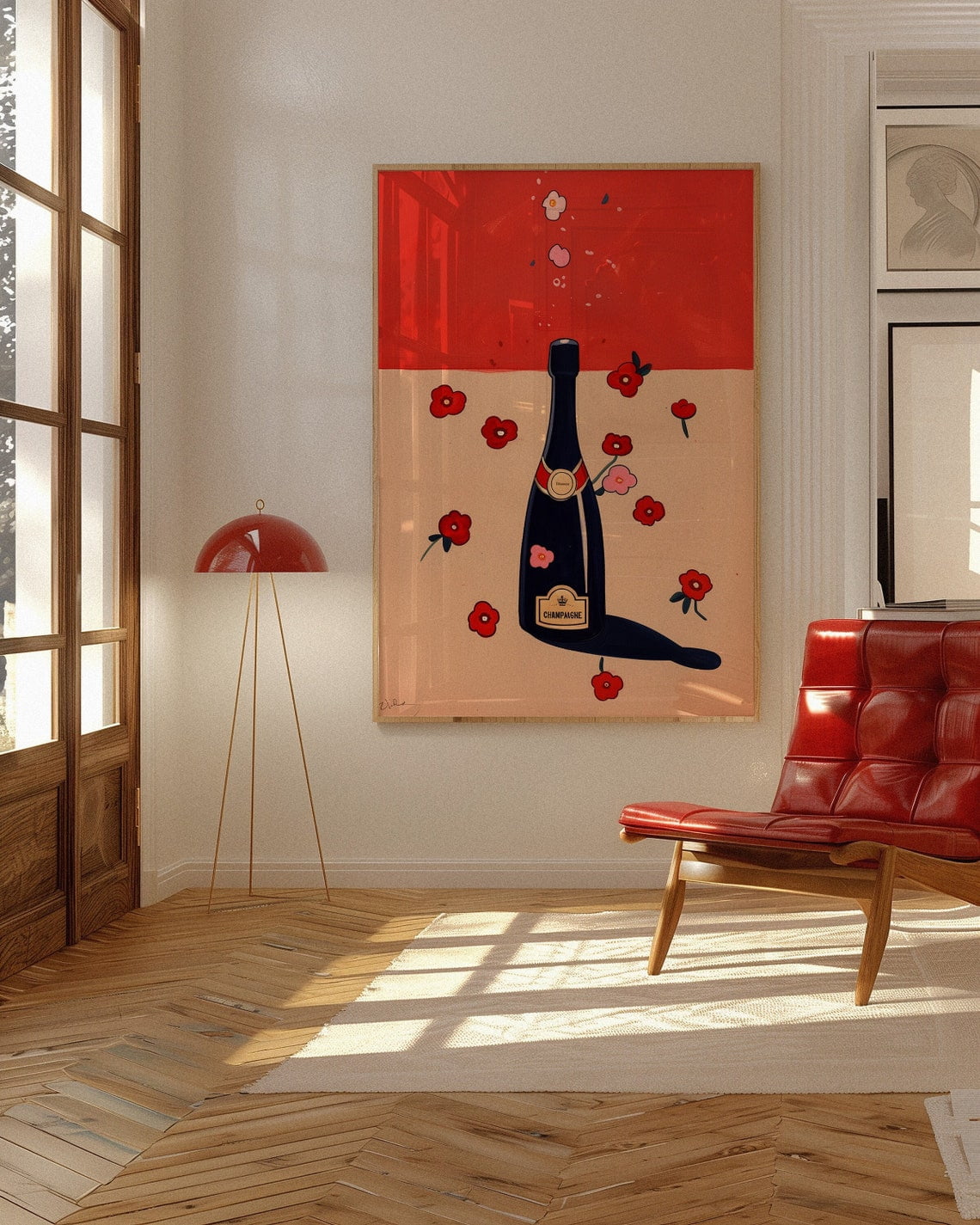 Champagne Bottle Mid Century Modern Bar Cart Poster Unframed Paper ...