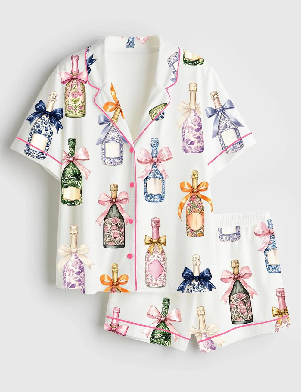 Champagne Bottle Print Pajama Set | Short & Long Pants Festive ...