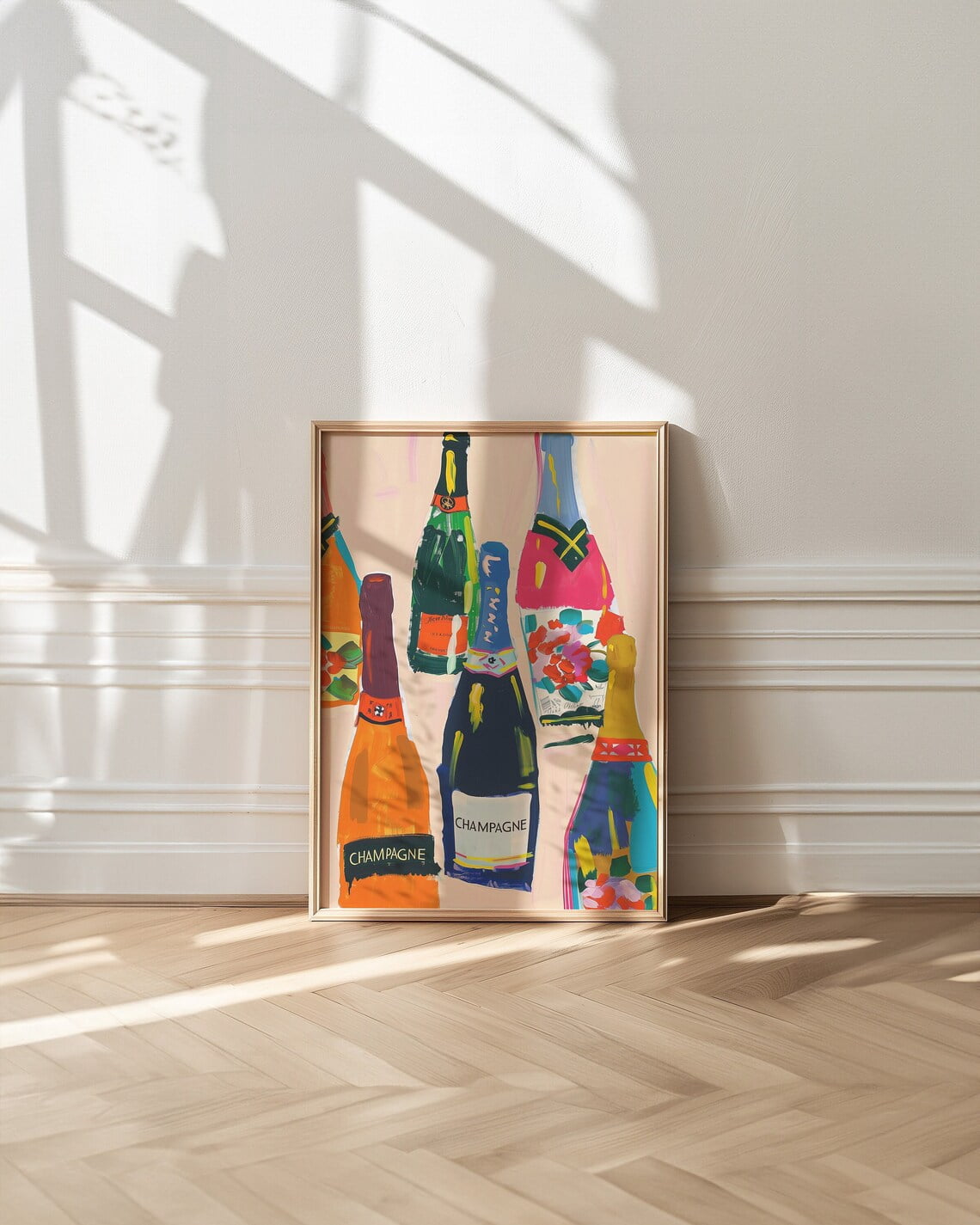Champagne Bottles Art Print, Funky Bar Cart Decor, Celebration Art ...