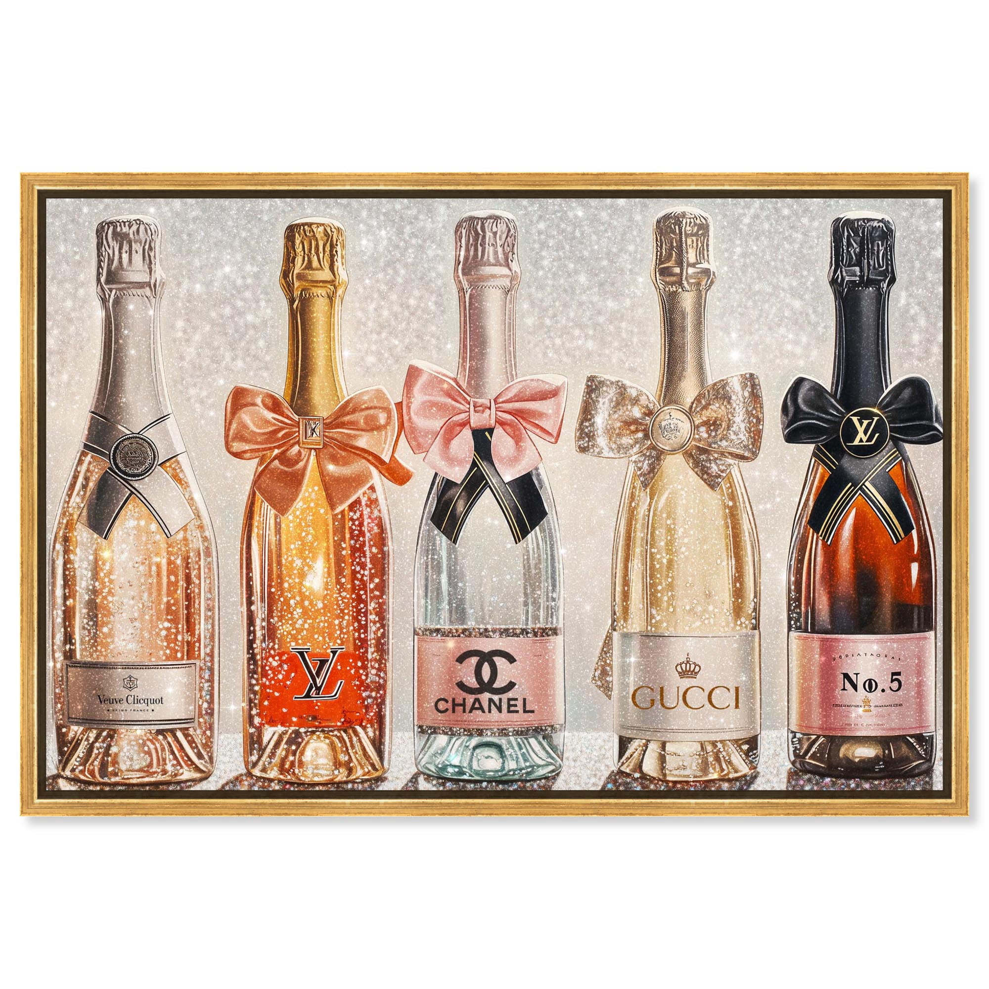 Champagne Bottles Glitz Canvas Fashion Illustration by Art Remedy, Gold ...