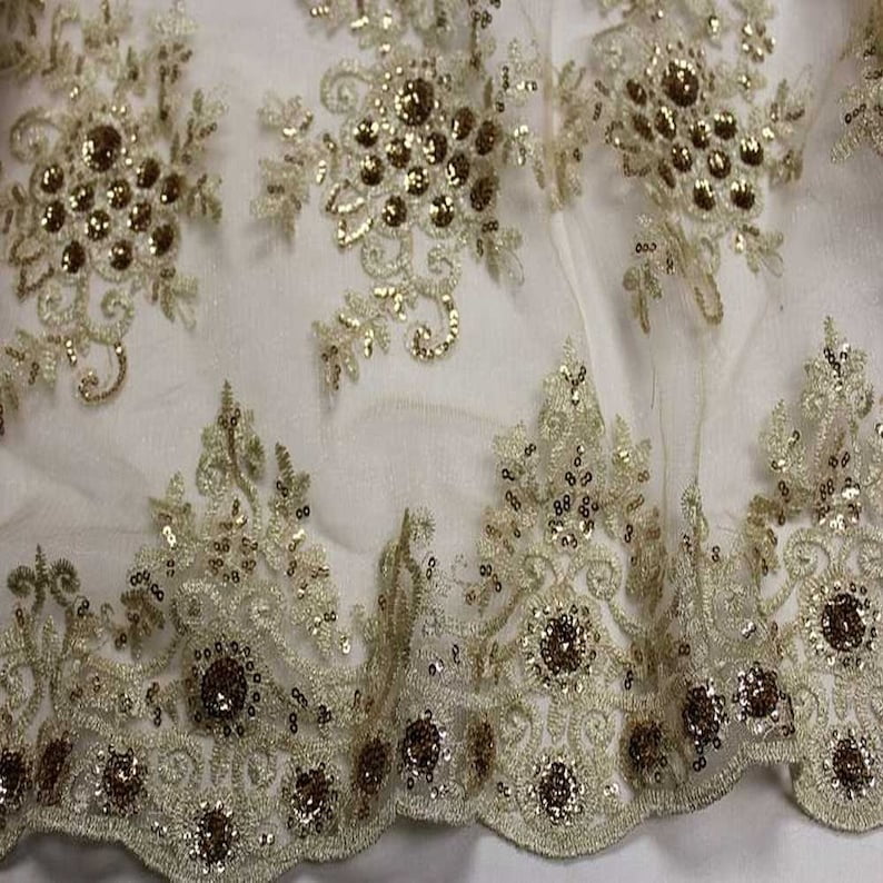 Champagne Bristol Glitter Sequin Embroidered Mesh Fabric. Lace Netting ...