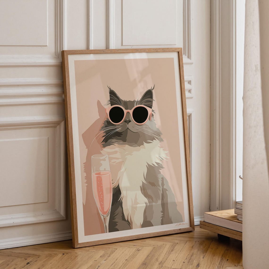 Champagne Cat Prosecco Pink Bubbly Cool with Sunglasses Fun Bar Décor ...