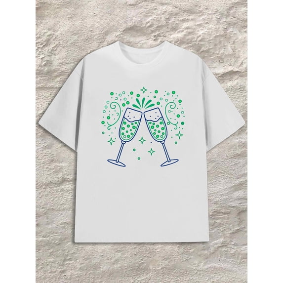 Champagne Cheers men's white Breathable fabric, round neck, short ...