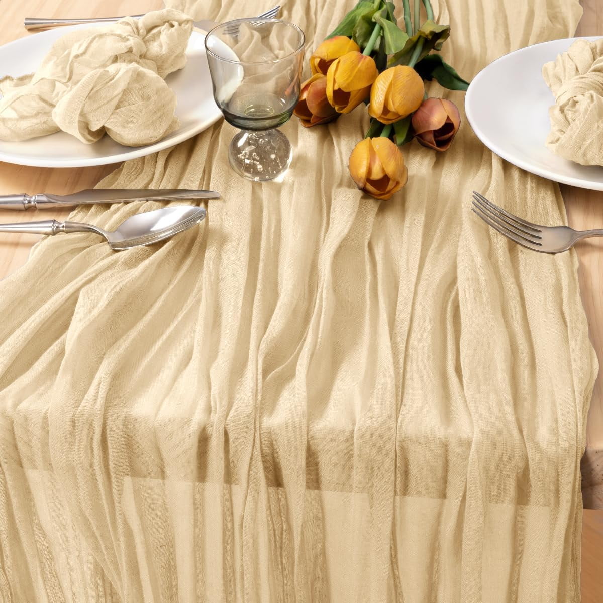 Champagne Cheesecloth Table Runner Extra Long 13.3ft Rustic Boho Sand ...
