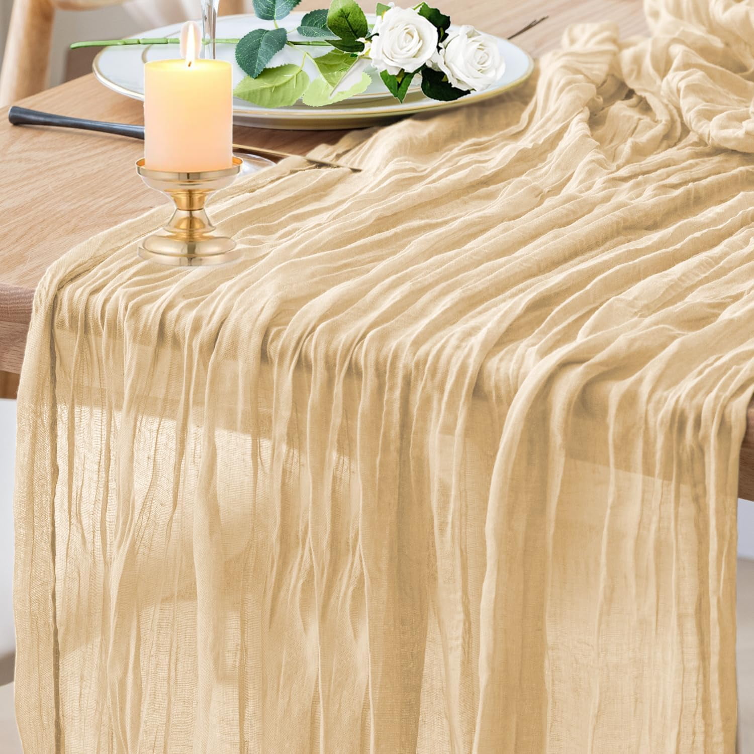 Champagne Cheesecloth Table Runner, Spring Boho Sheer Gauze Table ...