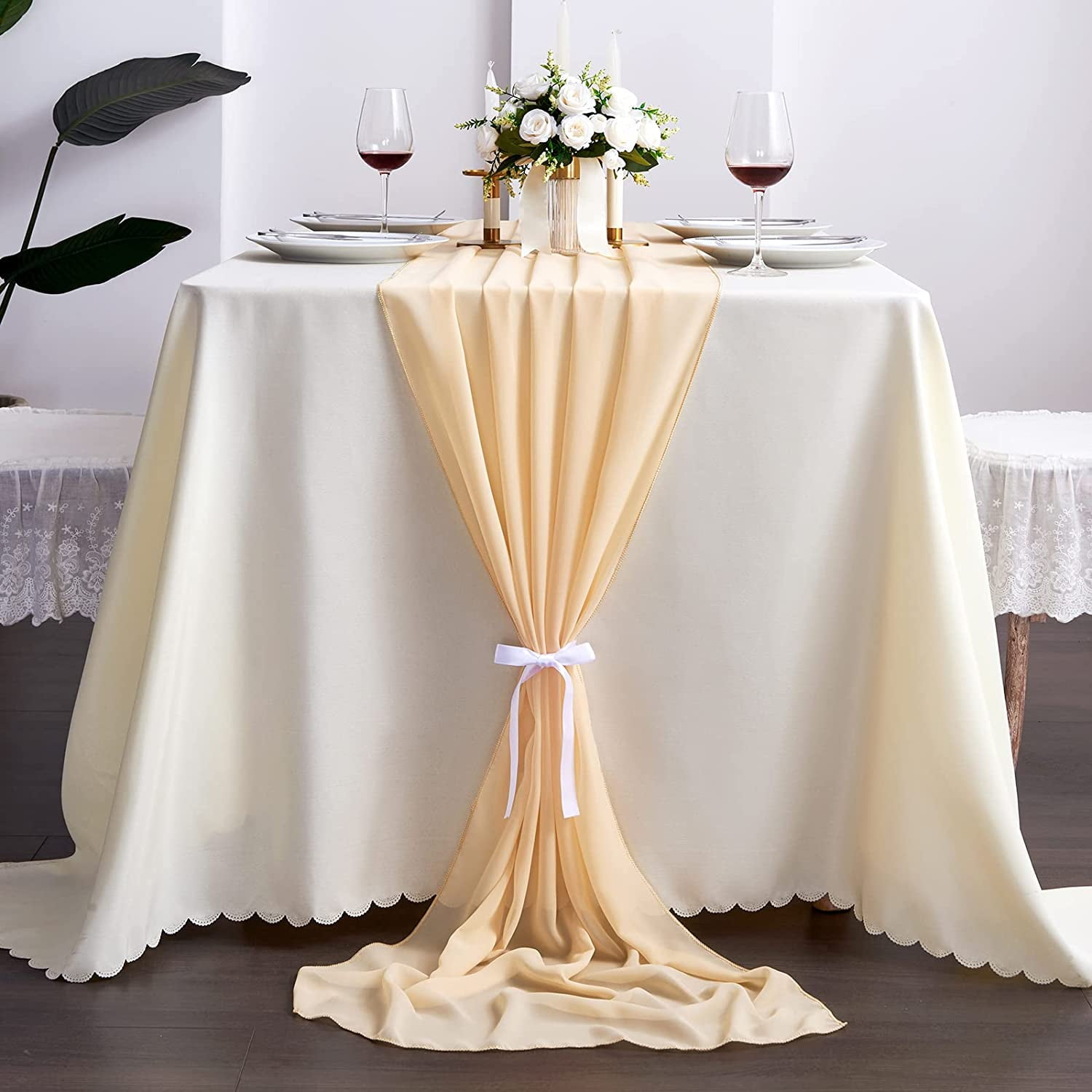 Champagne Chiffon Table Runner 10Ft Wedding Table Runner 29x120 Inches ...