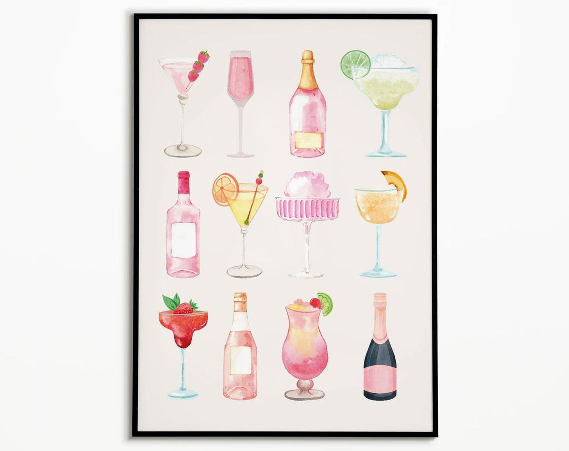 Champagne Cocktail Wall Art, Champagne Poster, Girly Drinks Print, Bar ...