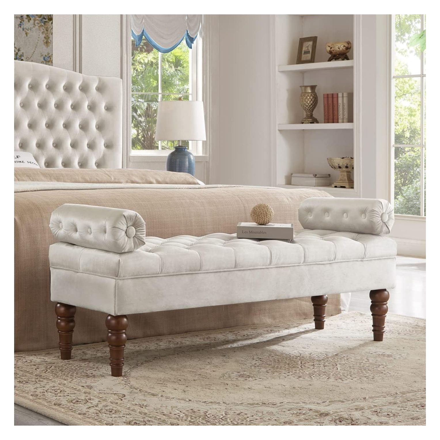 Champagne Color End of Bed , Long for Bedroom,Upholstered Window with ...