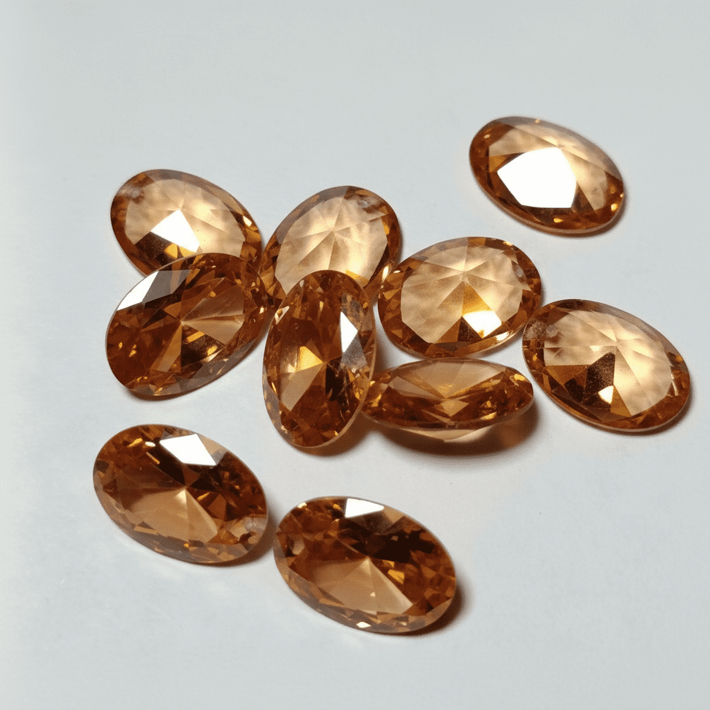 Champagne Color Faceted Oval Synthetic CZ Stones, Front to Back Drilled ...