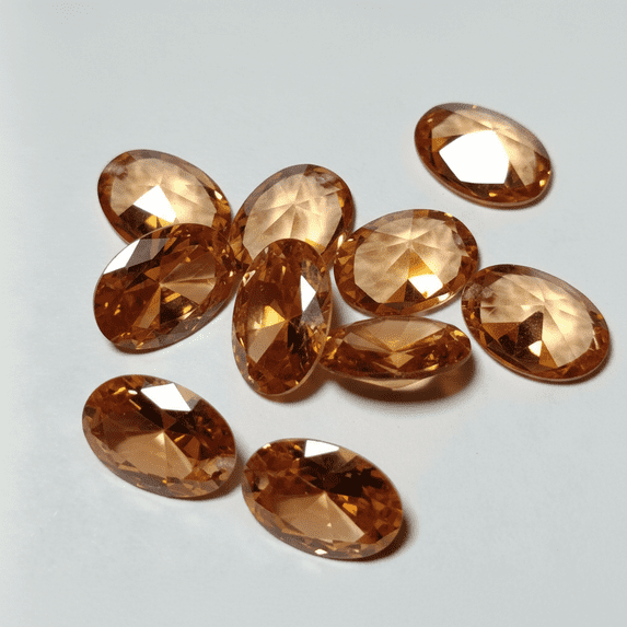 Champagne Color Faceted Oval Synthetic CZ Stones, Front to Back Drilled ...