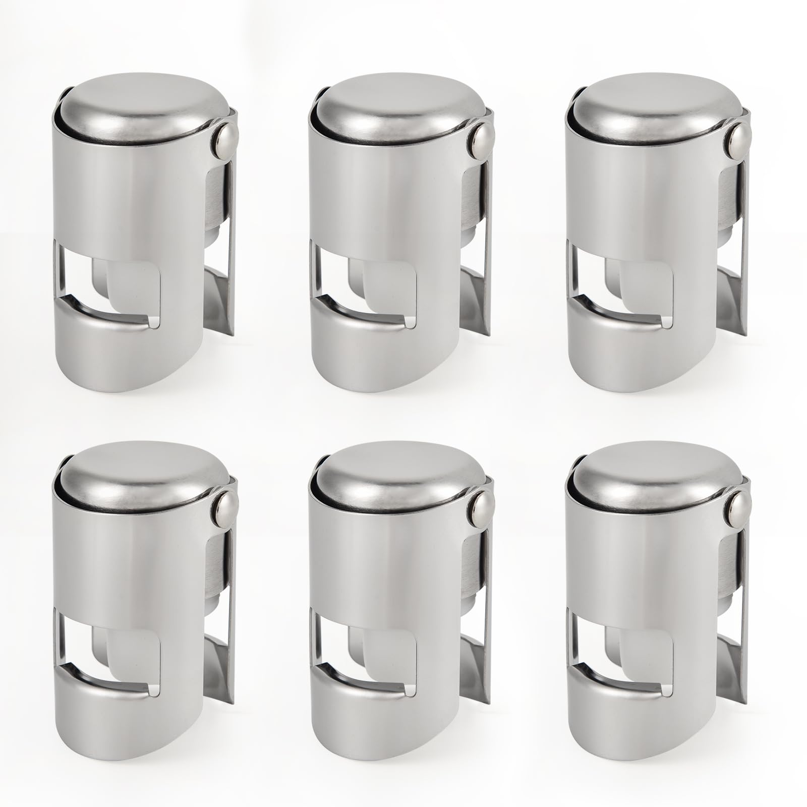 Champagne Cork Stoppers Set of 6, Stainless Steel Prosecco Stoppers ...