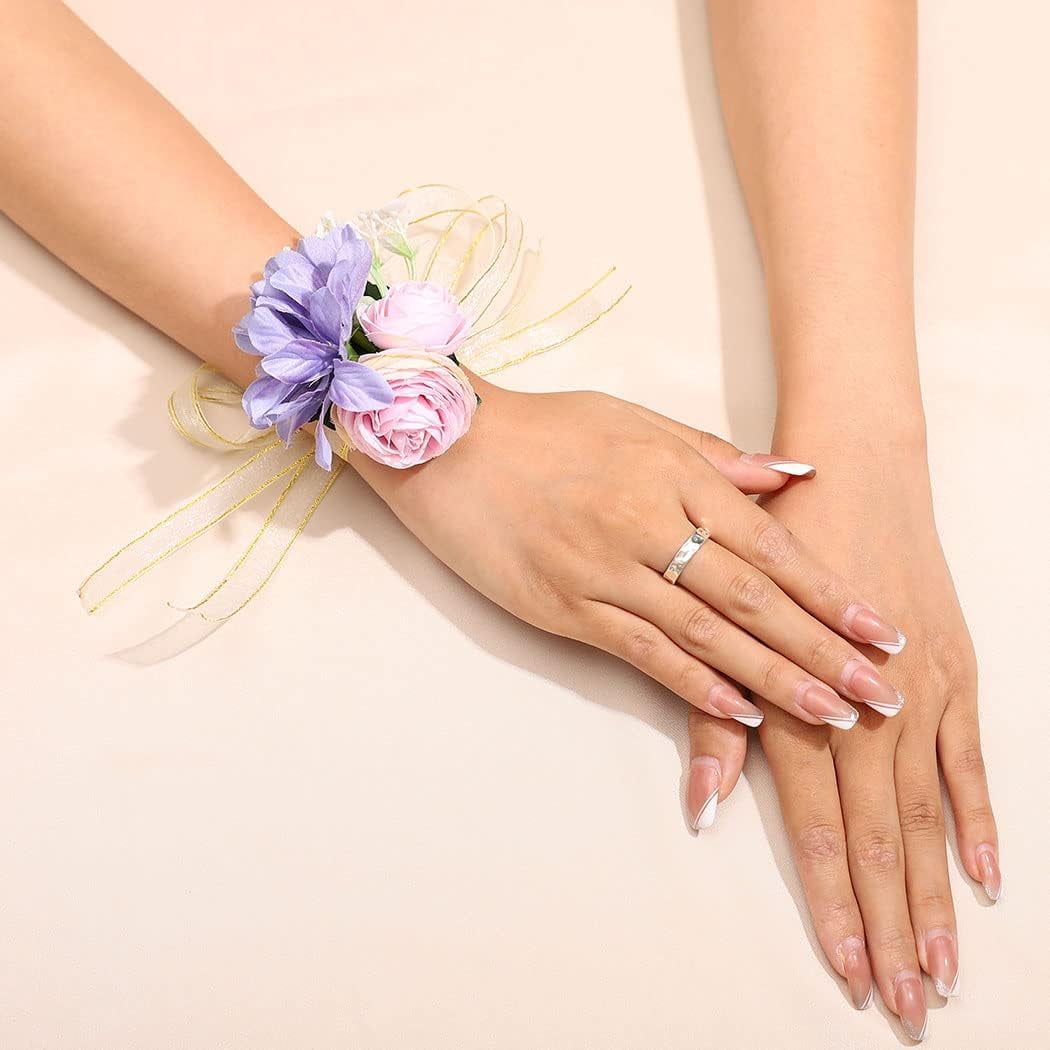 Champagne Corsage Wristlet Prom Wedding Wrist Corsages Bridesmaids Hand ...