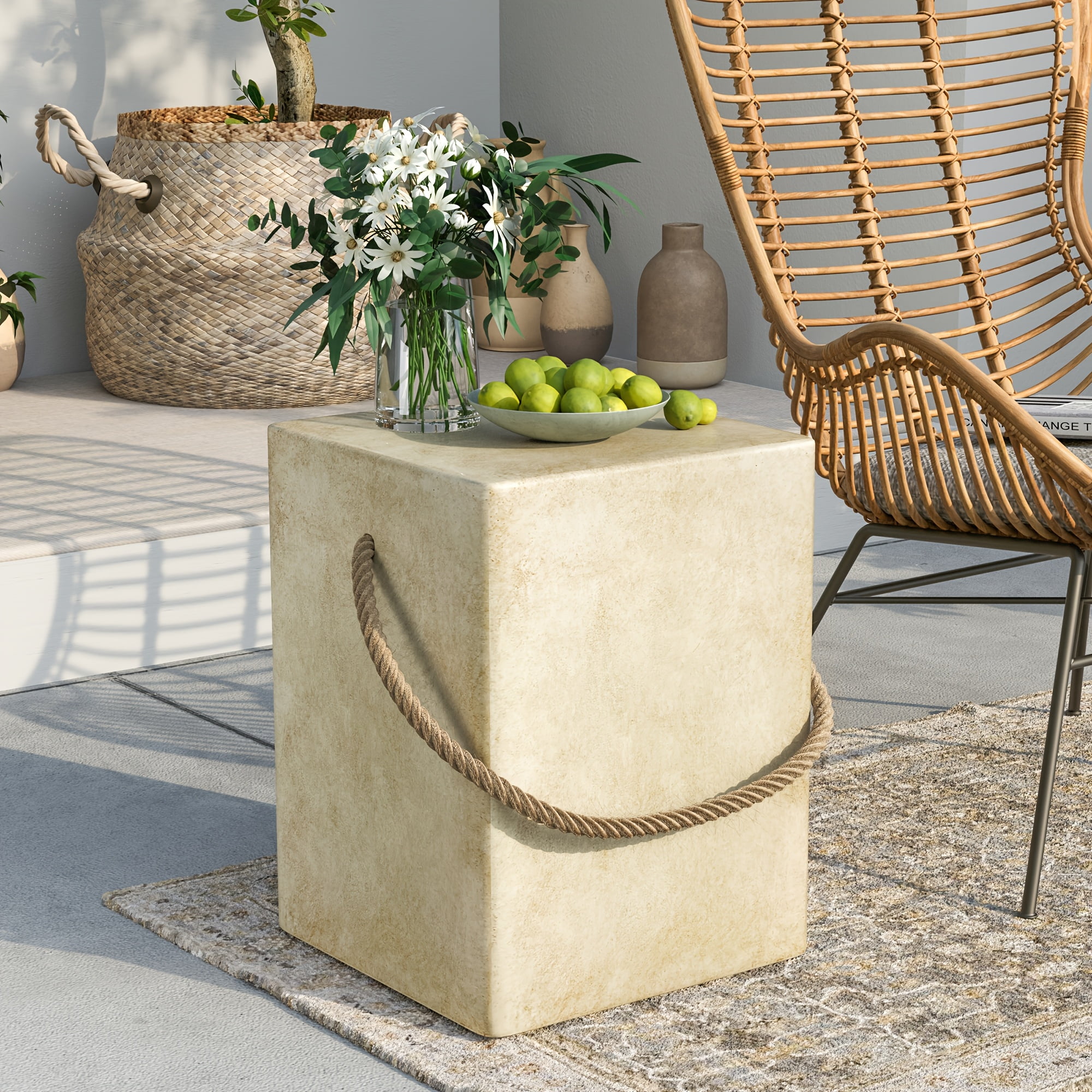 Champagne Country Style Hemp Rope Coffee Table & Footstool ...