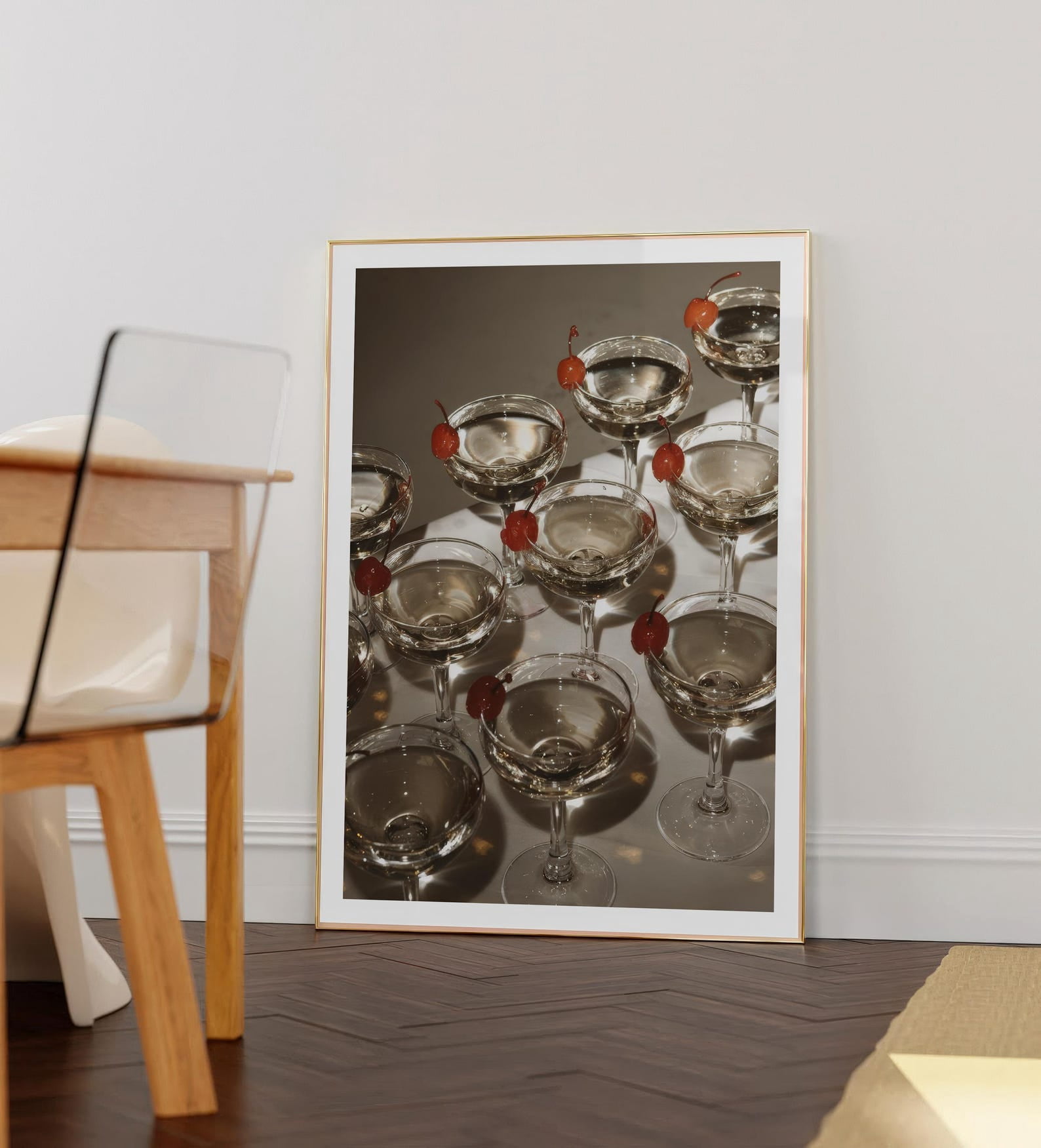 Champagne Coupe Glasses Glamour Print â€“ Retro Cocktail Wall Art with ...
