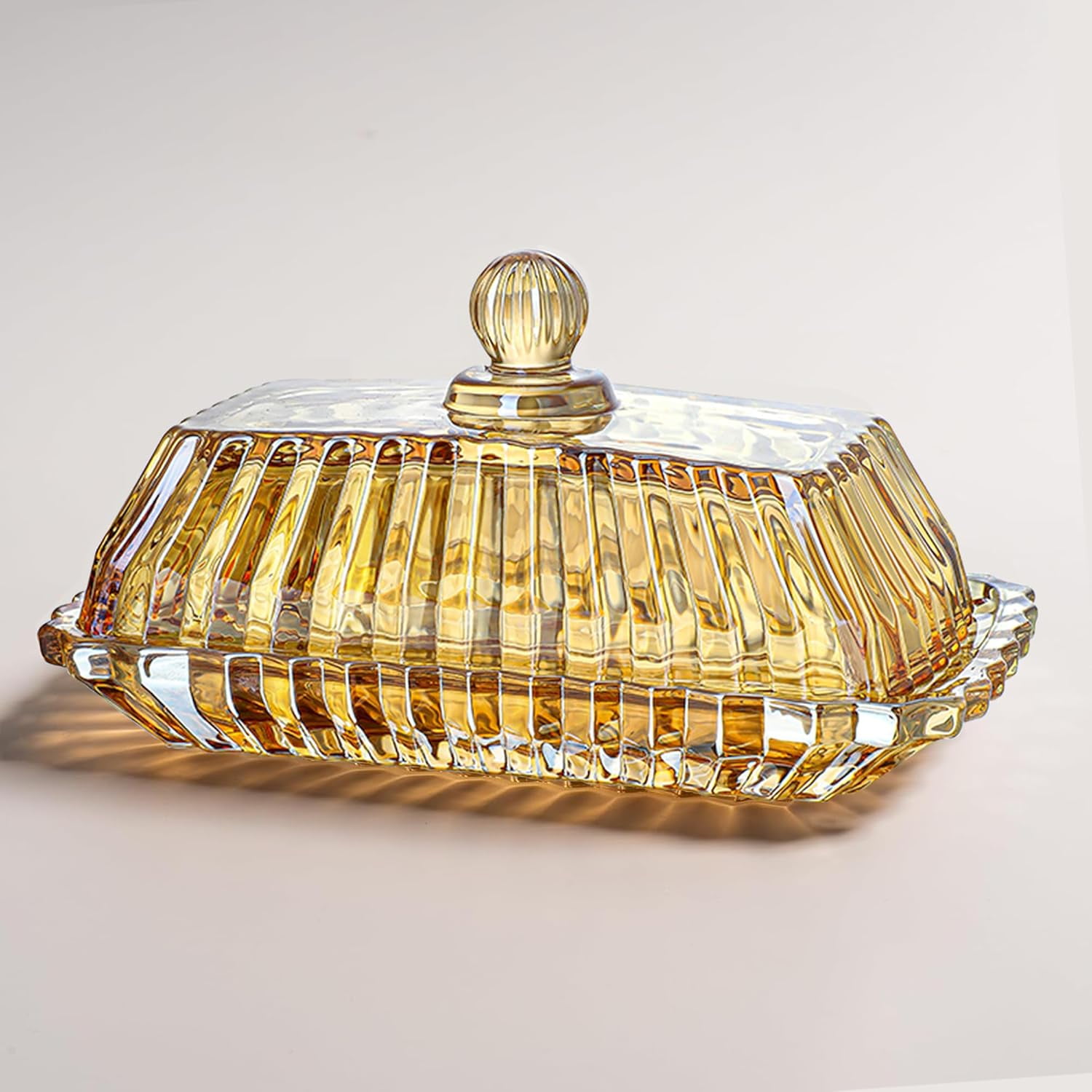 Champagne Covered Butter Dish for Countertop 6.5inch Glass Butter Dish ...