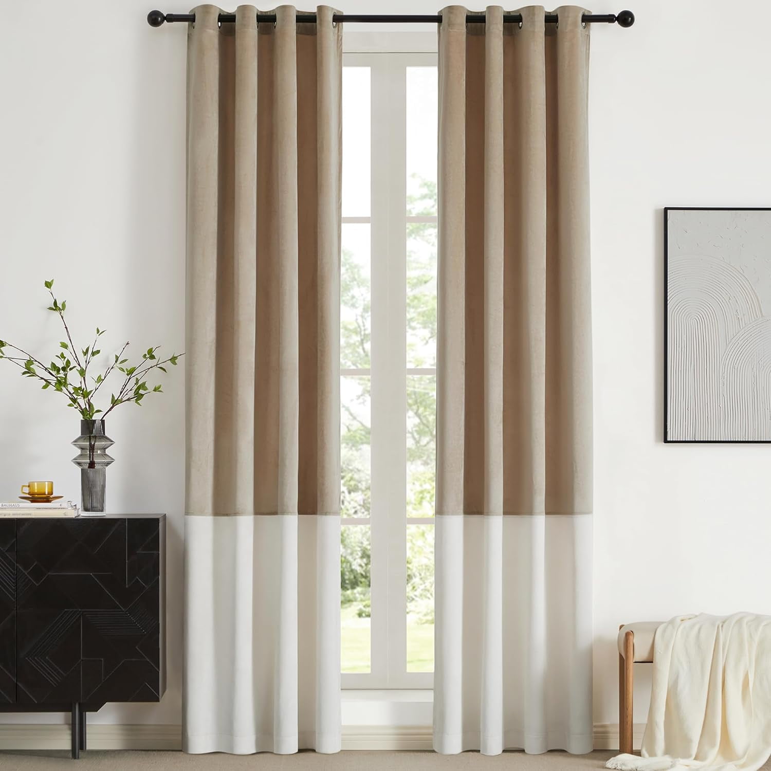 Champagne Cream Ivory Color Block Window Curtains Panels 102 inches ...