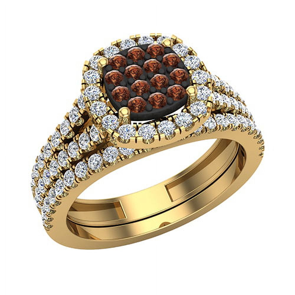 Champagne Diamond Wedding Ring Set for Women Cluster Diamond Halo Rings ...