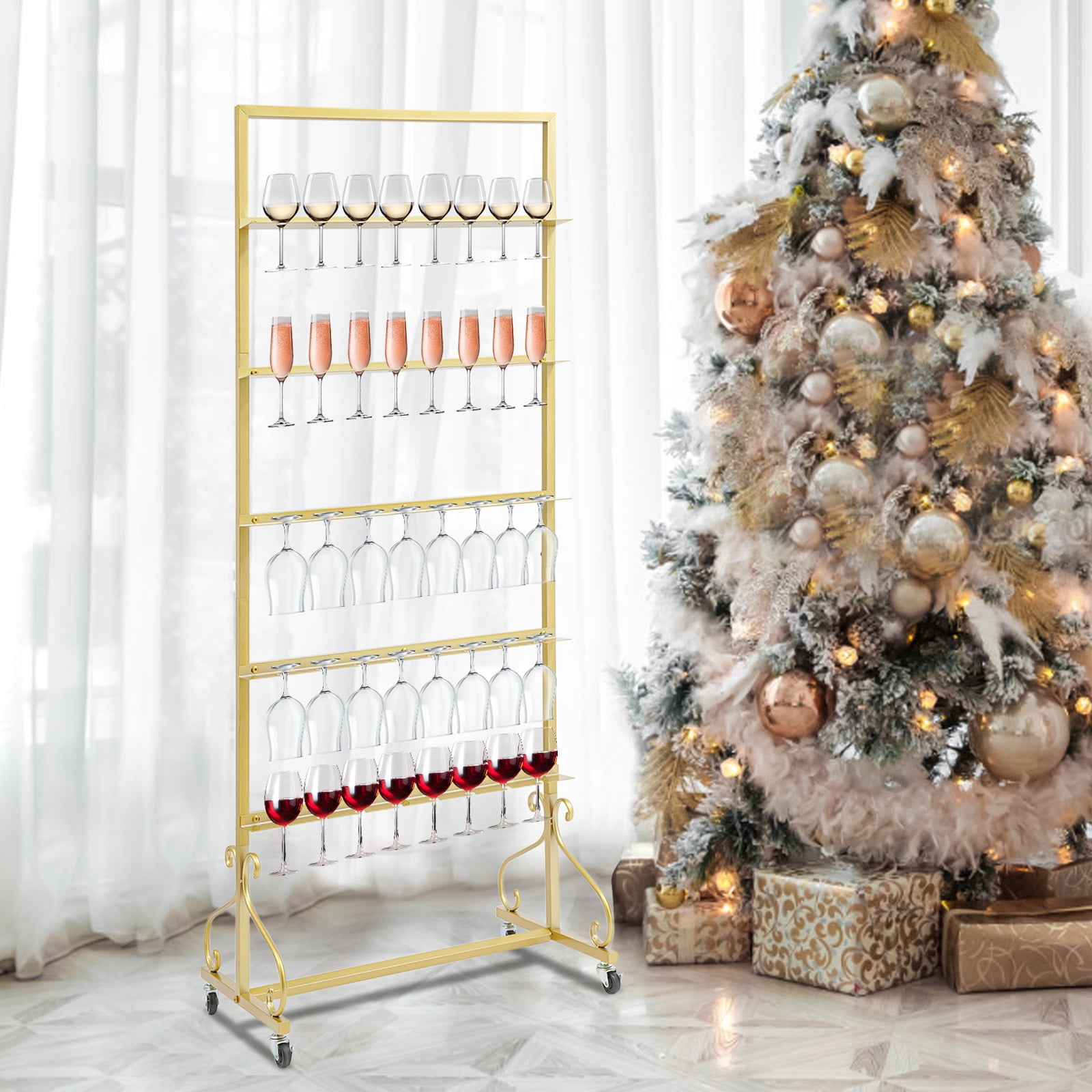Champagne Display Stand, Champagne Rack Shelf, Wine Glass Rack(Gold) 26 ...