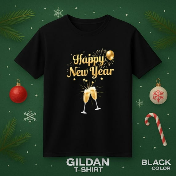 Champagne Duo Happy New Year Festive Celebration Retro Holiday Unisex T-Shirt, for men & women ...