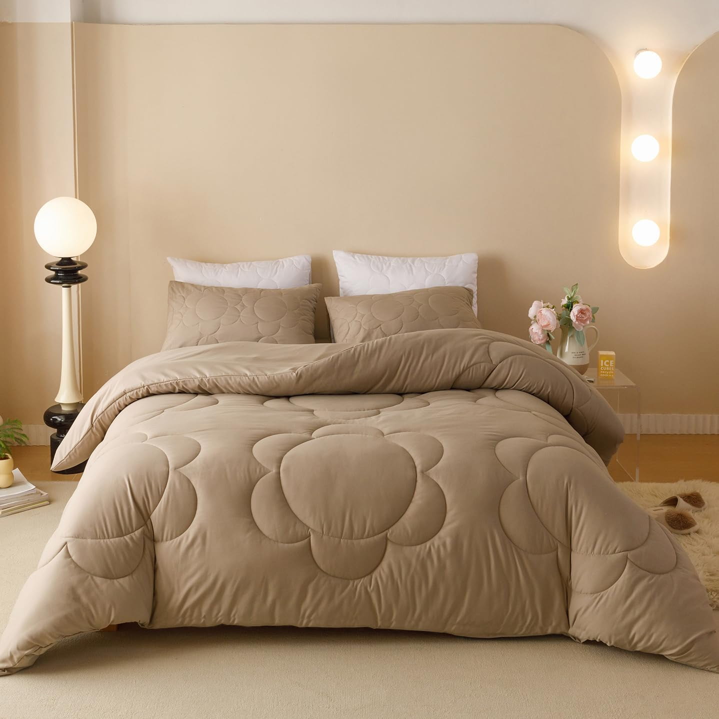 Champagne Flower Comforter Queen Sunflower Print Bed Queen Comforter ...