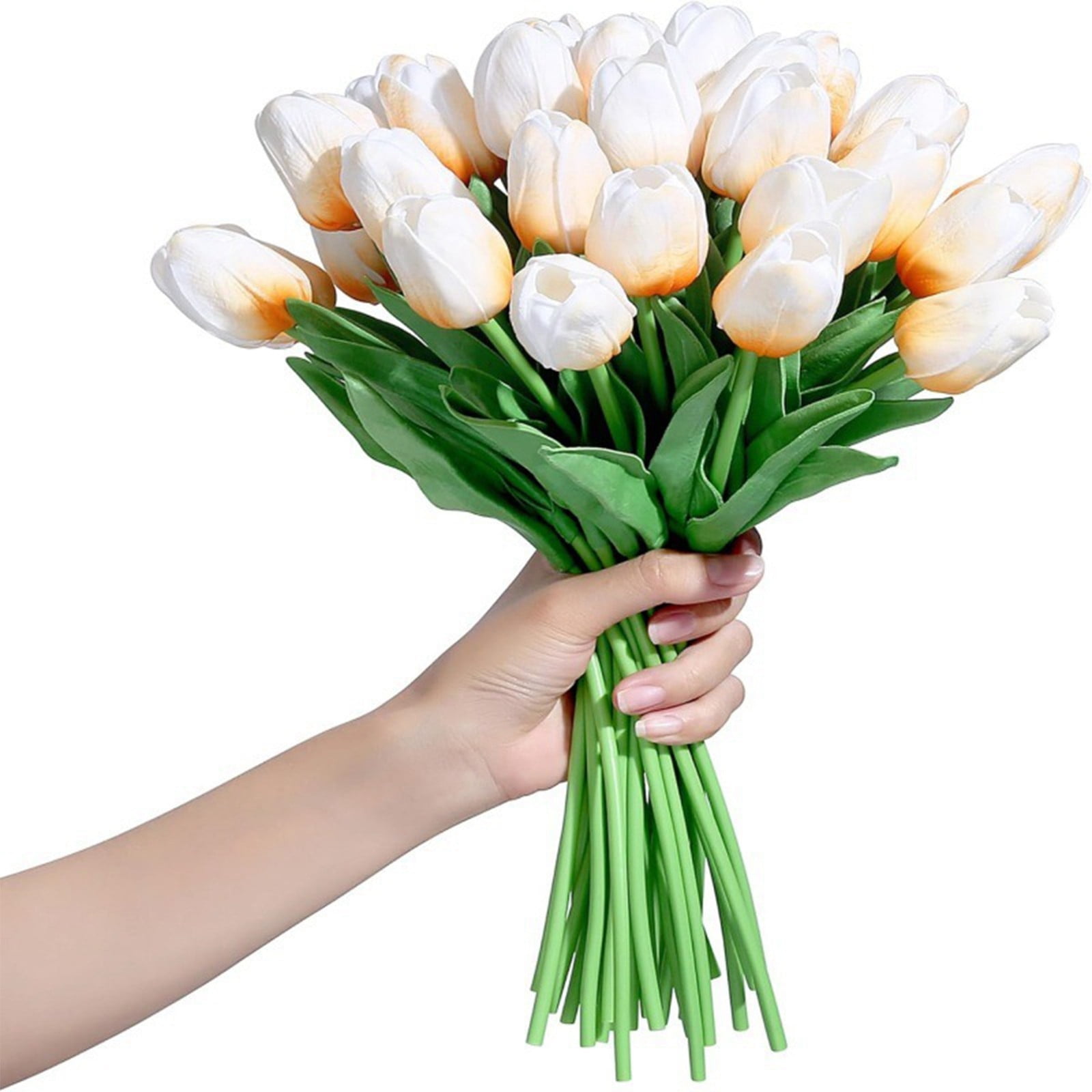 Champagne Flowers Fake Tulips Artificial Flowers, 13 Inch Real Touch PU ...