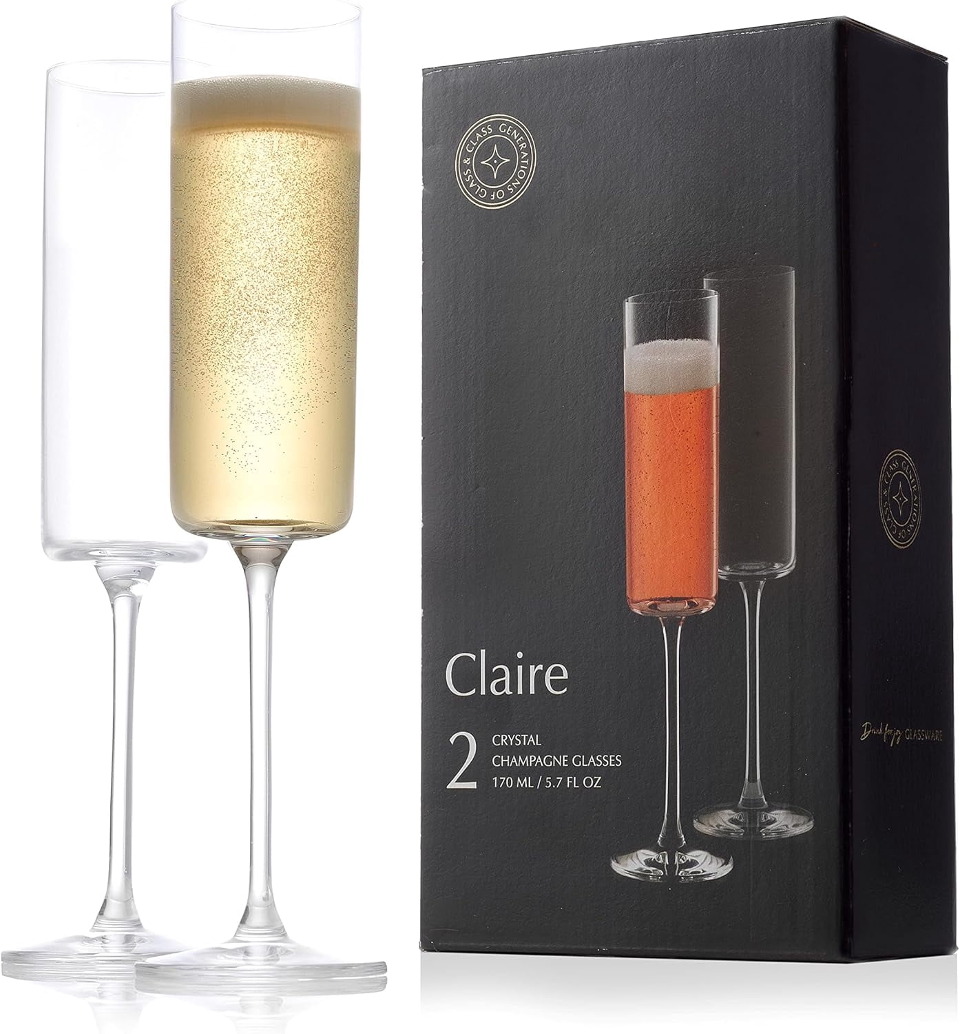 Champagne Flutes – Claire Collection Crystal Champagne Glasses Set of 2 ...