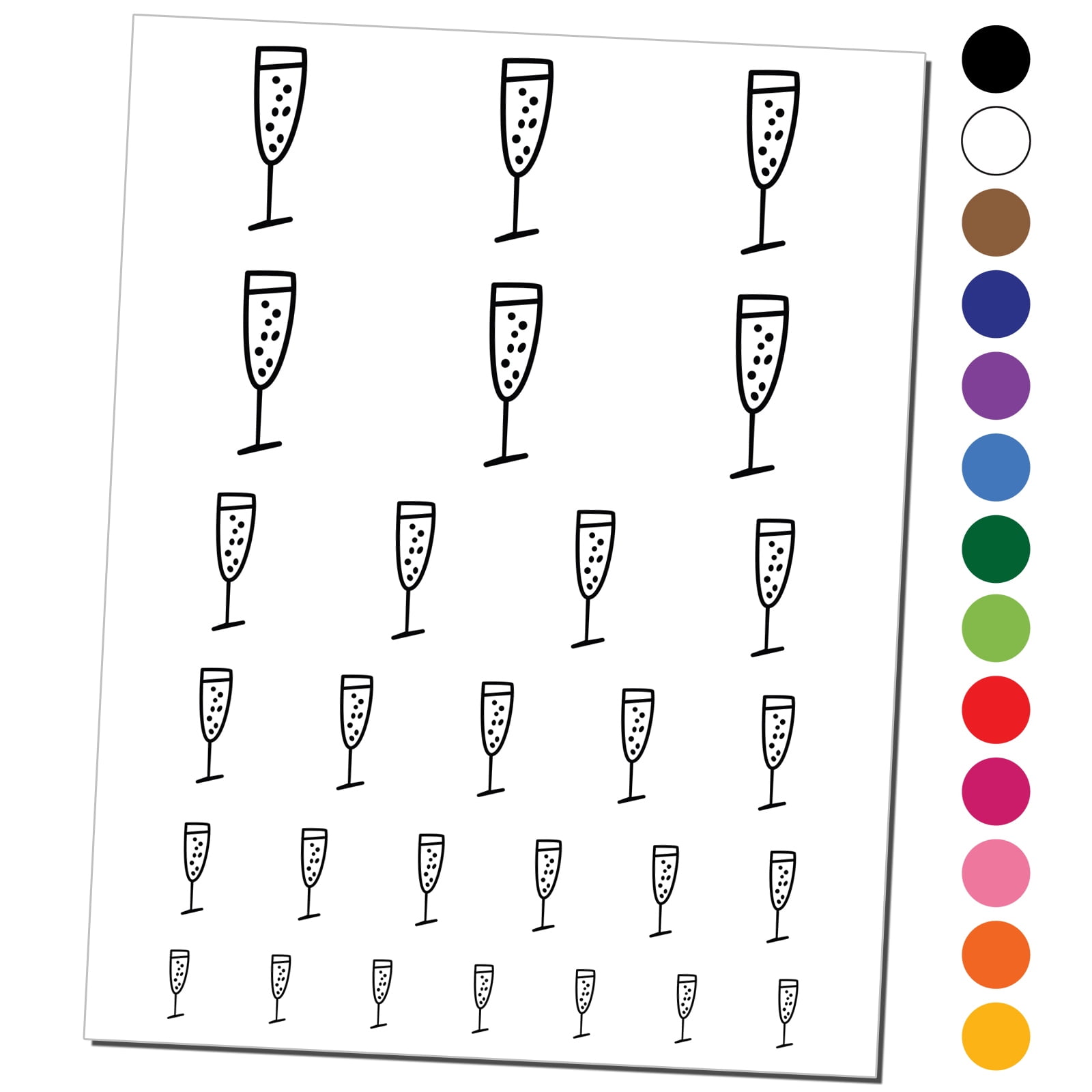 Champagne Glass Doodle Water Resistant Temporary Tattoo Set Fake Body ...
