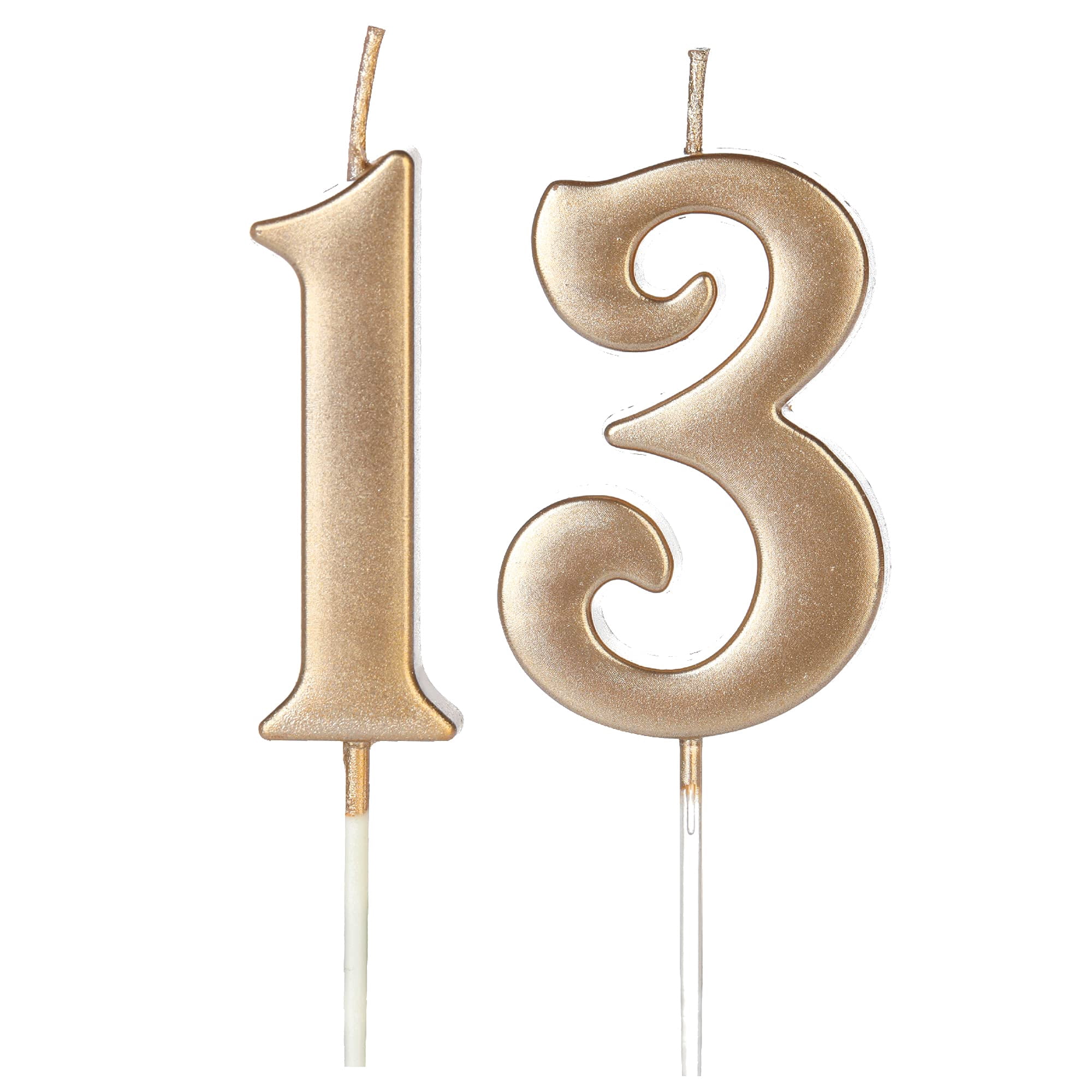 Champagne Gold 13th Birthday Candles for Cake, Number 13 1 3 Glitter ...