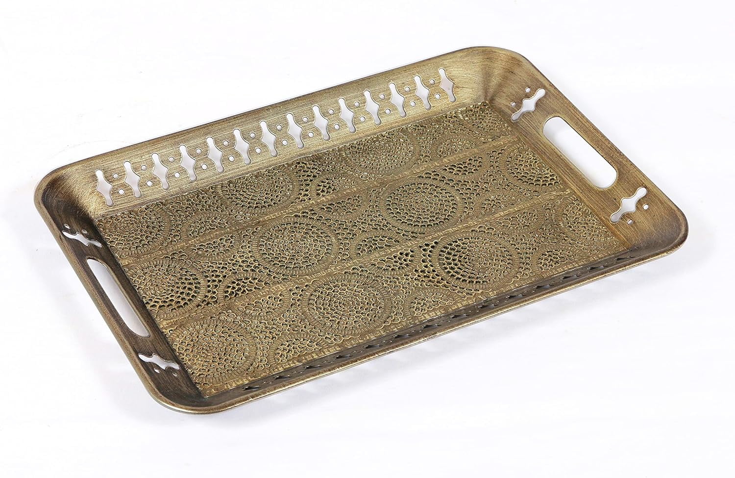 Champagne Gold 16" Rectangular Decorative Metal Serving Tray with ...