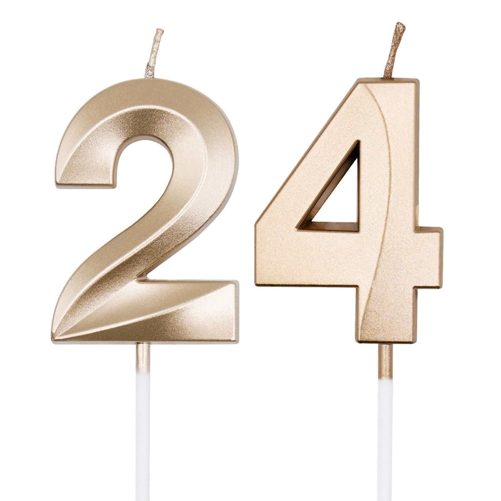 Champagne Gold 24th & 42nd Birthday Candles for Cakes, Number 24 42 Candle Cake Cupcake Topper ...