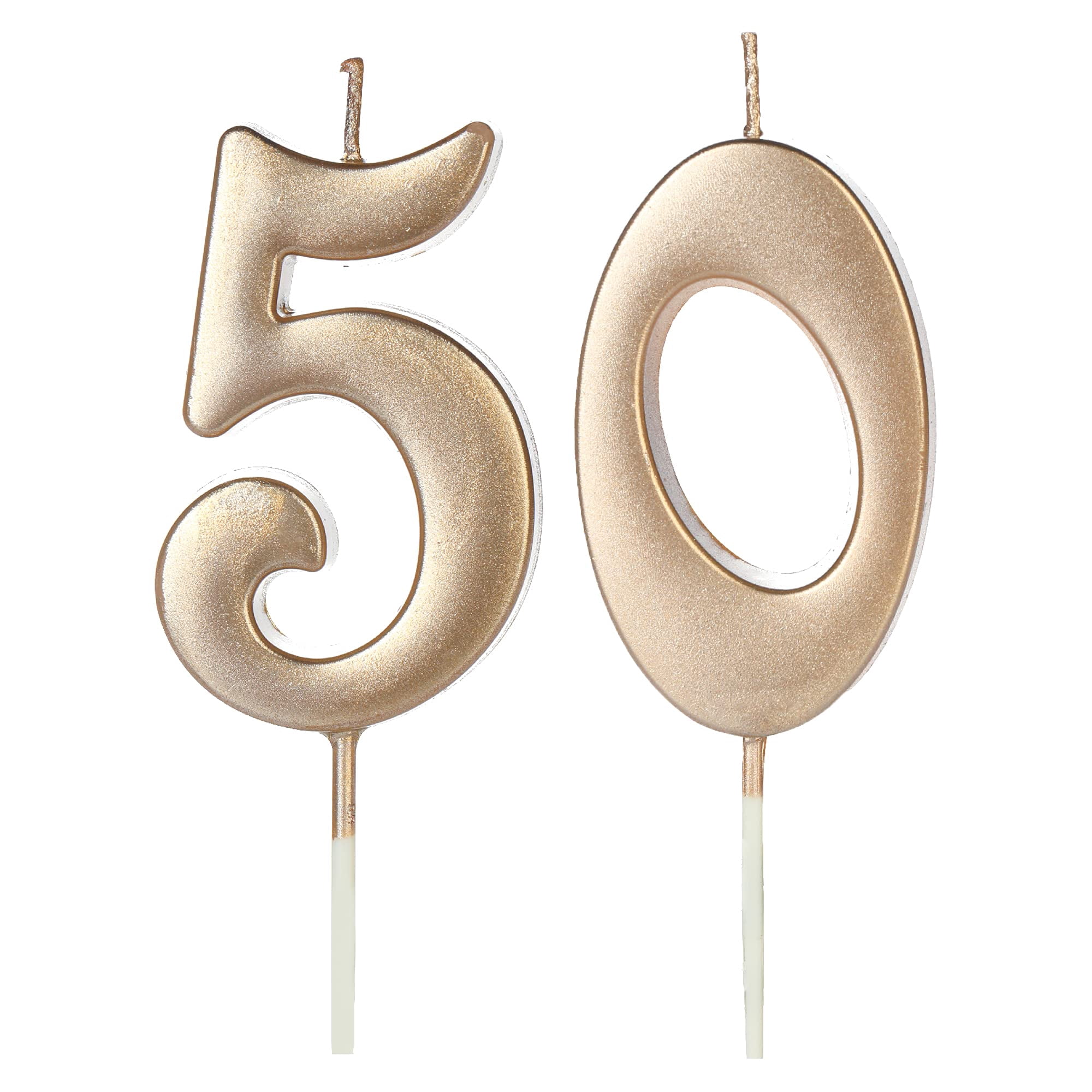 Champagne Gold 50th Birthday Candles for Cake, Number 50 5 Glitter ...