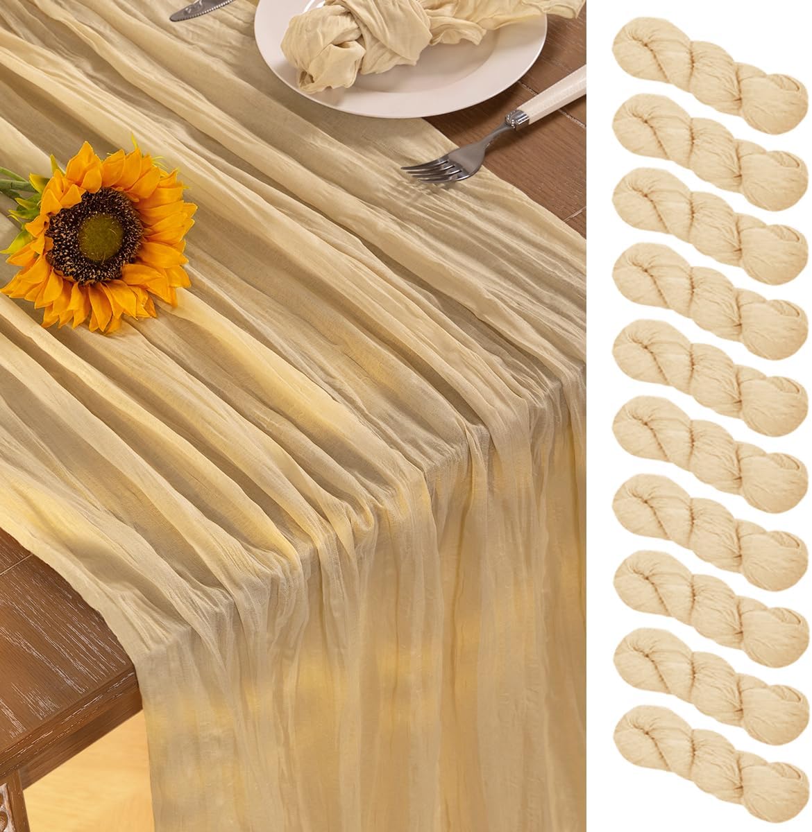 Champagne Gold Cheesecloth Table Runner 10 Pack Spring Boho Sheer ...