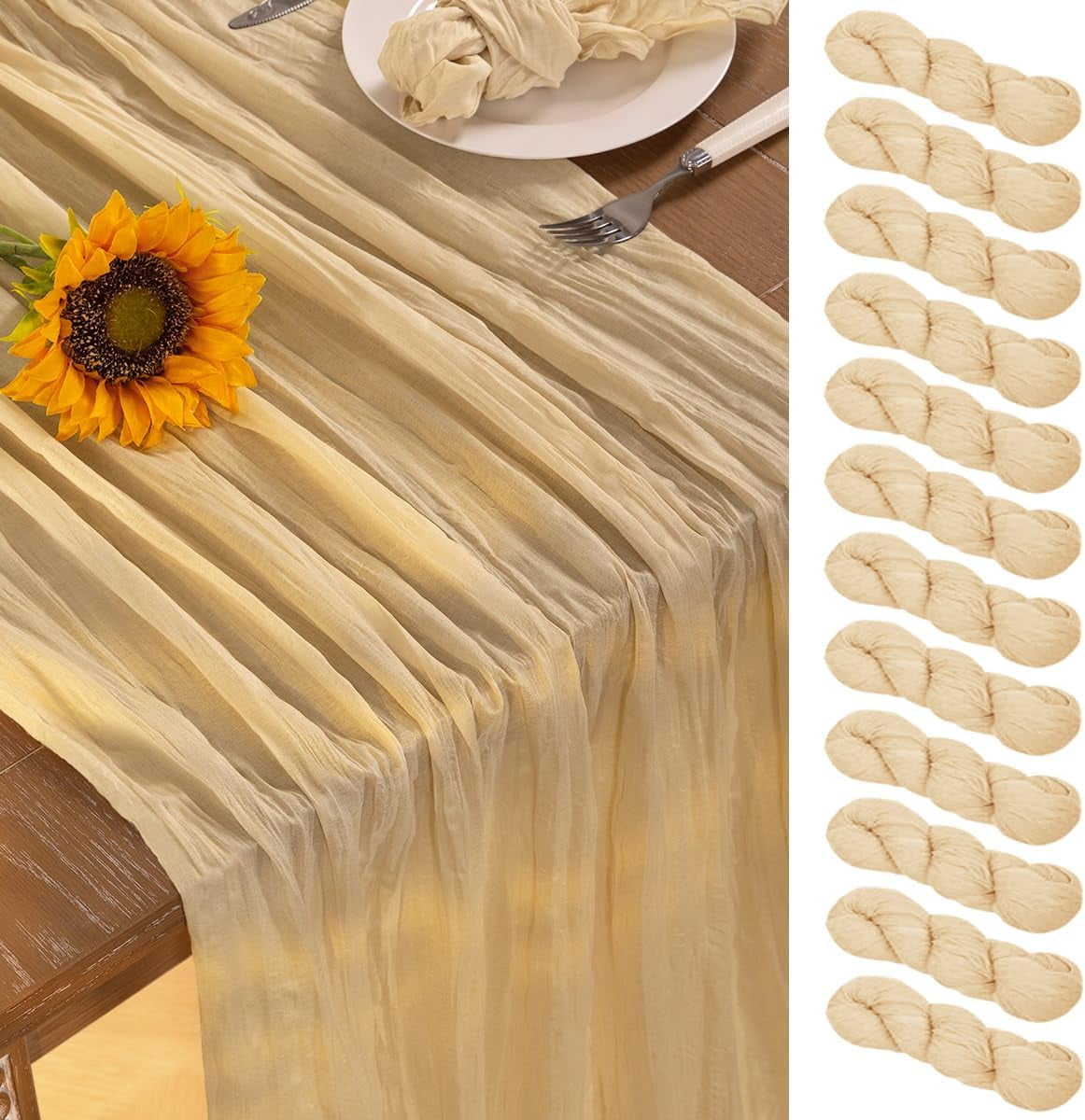 Champagne Gold Cheesecloth Table Runner 12 Pack Spring Boho Sheer ...