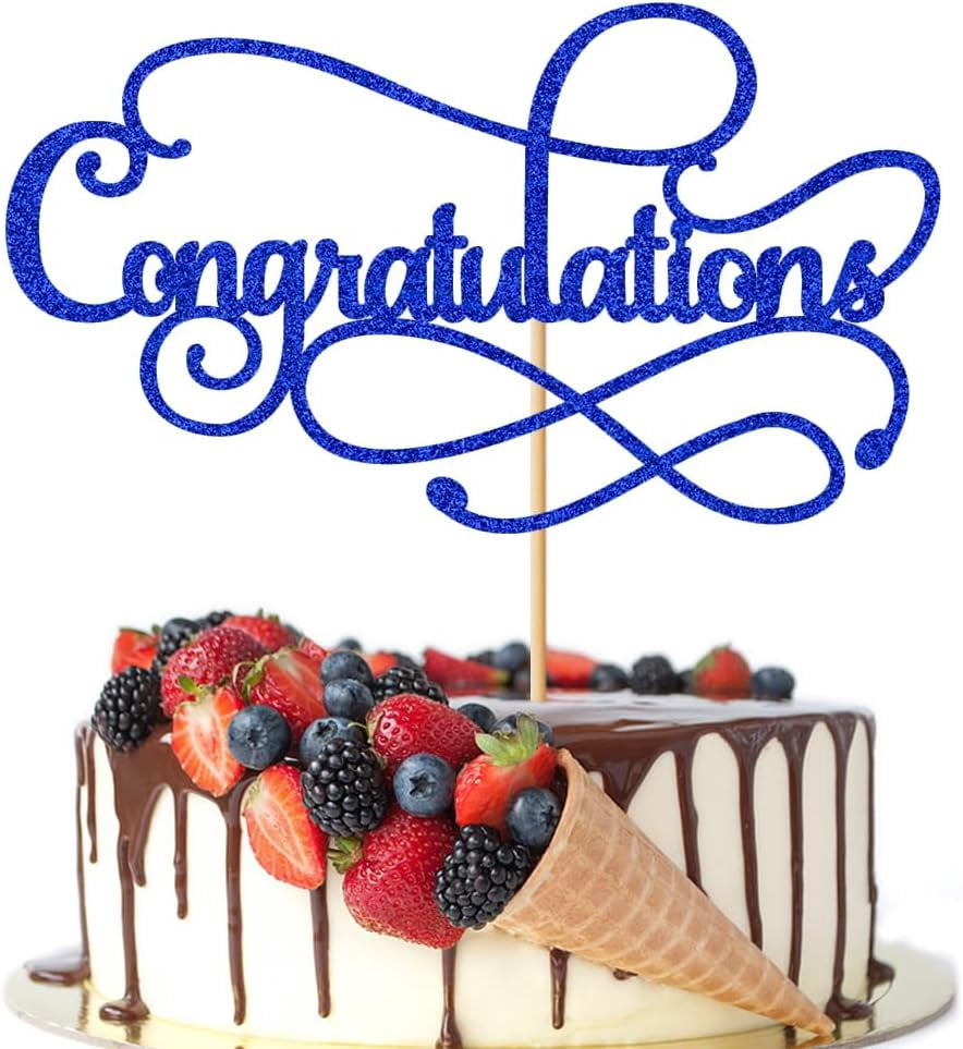 Champagne Gold Glitter Infinity Border Congratulations Cake Topper ...