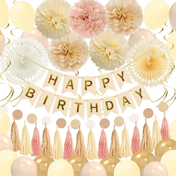 Champagne Gold Happy Birthday Party Decorations for Women and Girls ...