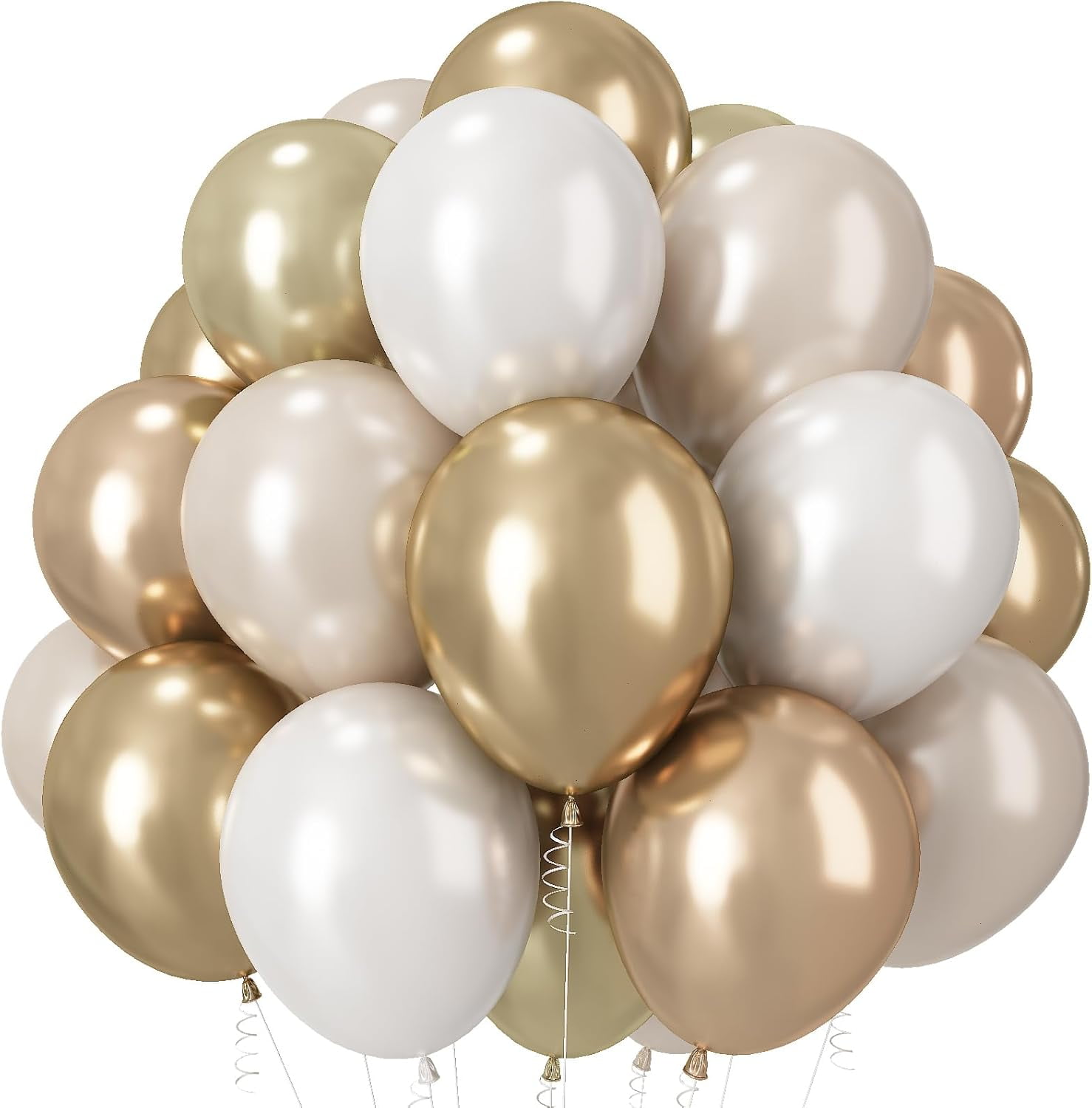 Champagne Gold and White Balloons, 12 Inch Double Stuffed Pearl Sand ...