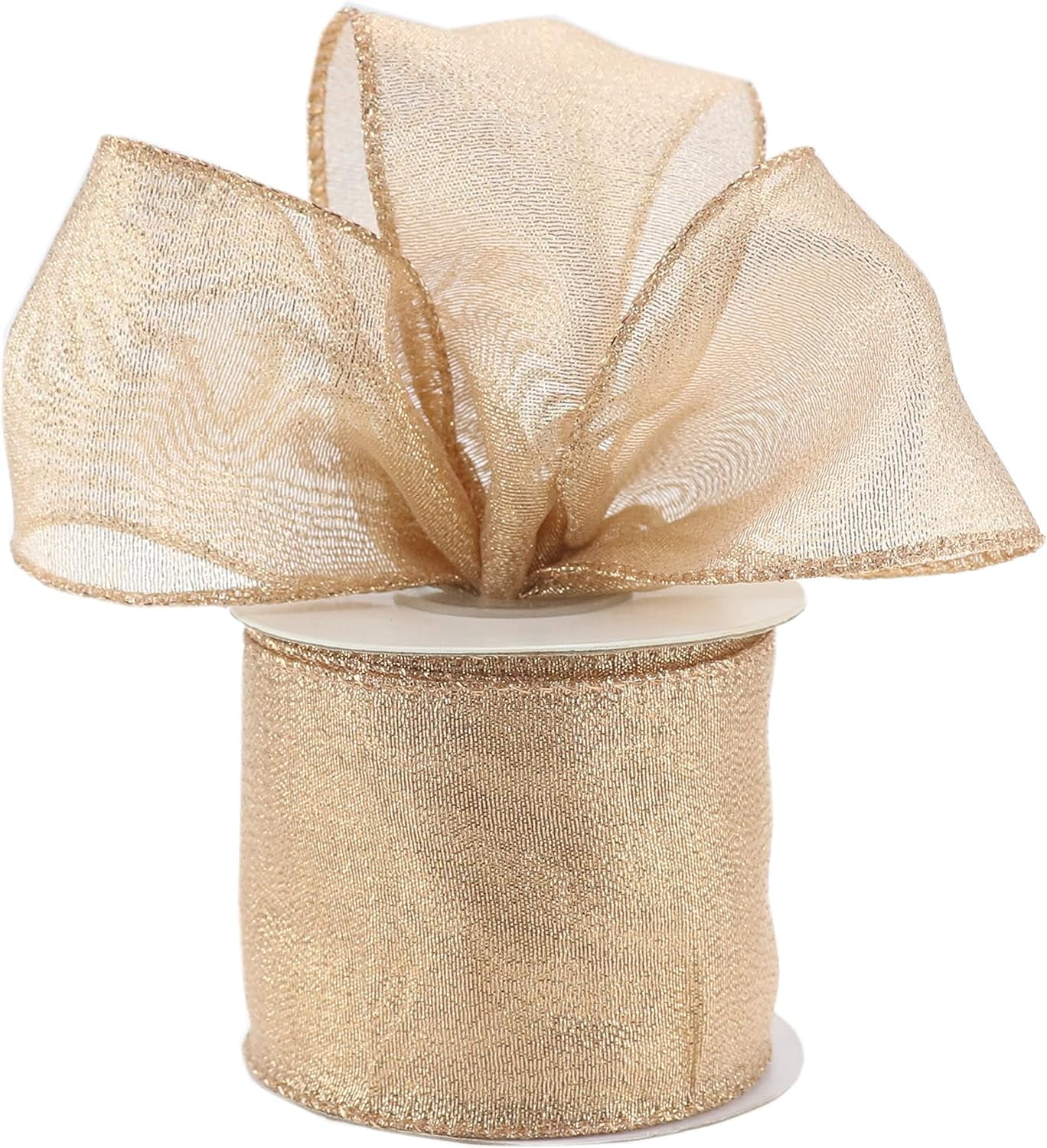 Champagne Gold Wired Ribbon 2-1/2 Inch Copper Ribbon with Wired Edge ...