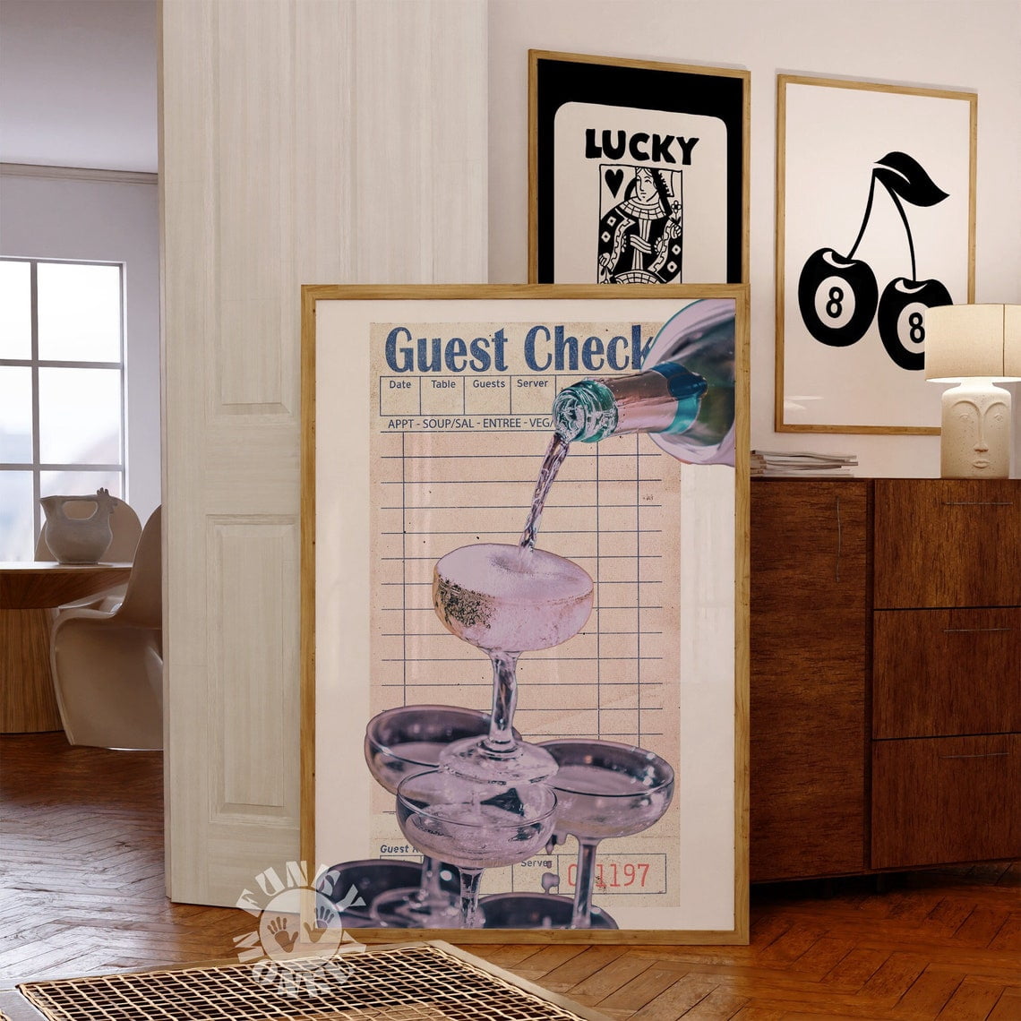 Champagne Guest Check Retro Bar Cart Wall Art, Unframed Paper Print ...