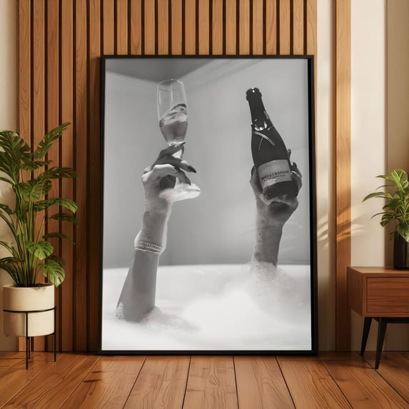 Champagne In Bath Poster, Luxury Bathroom Wall Art, Unframed Paper ...