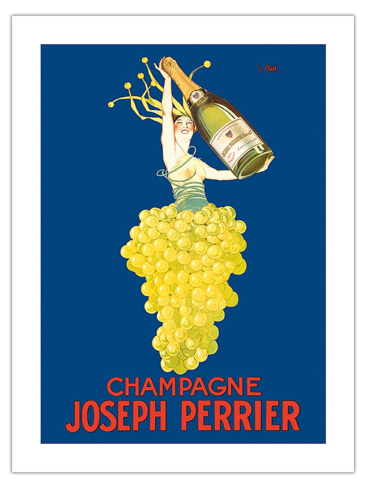Champagne Joseph Perrier - French Woman Emerging from Chardonnay Grapes - Vintage Advertising ...