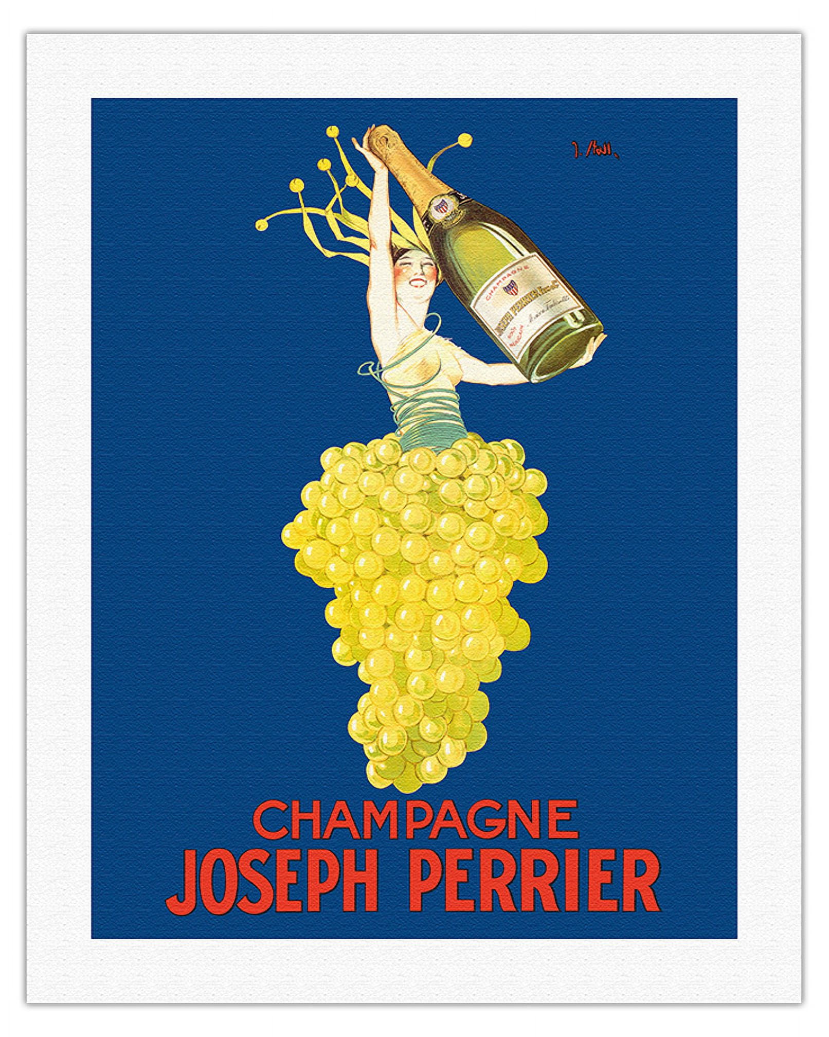 Champagne Joseph Perrier - French Woman Emerging from Chardonnay Grapes - Vintage Advertising ...